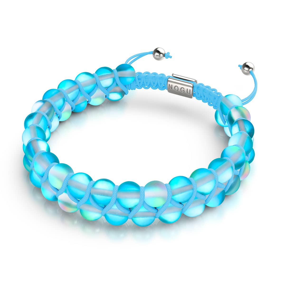 NOGU Aquamarine Silver Double Mermaid Glass Bracelet