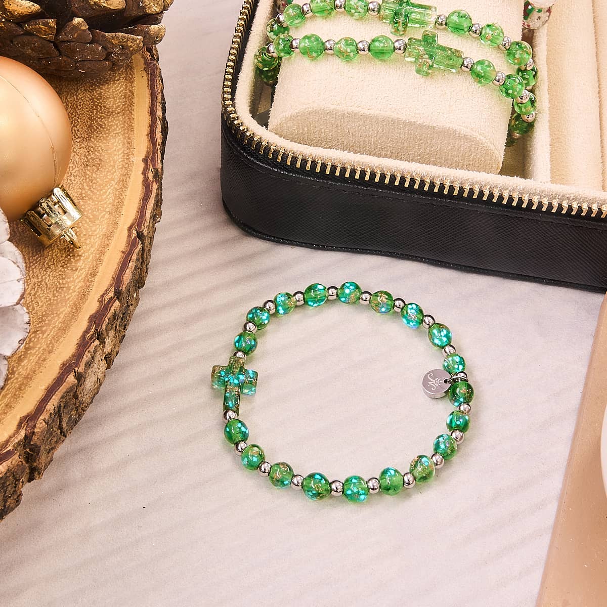 Emerald | Silver | Firefly Glass Cross Bracelet – NOGU United States