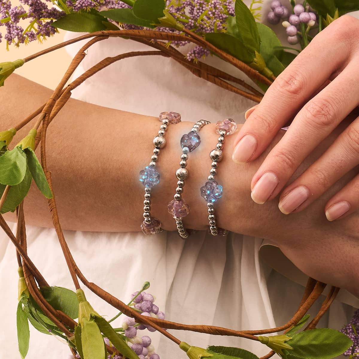 Periwinkle | Silver | Firefly Glass Clover Essence Bracelet– NOGU USA