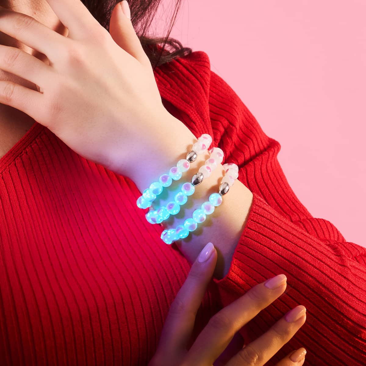 White x Pink | .925 Sterling Silver | Firefly Glass Love Bracelet ...