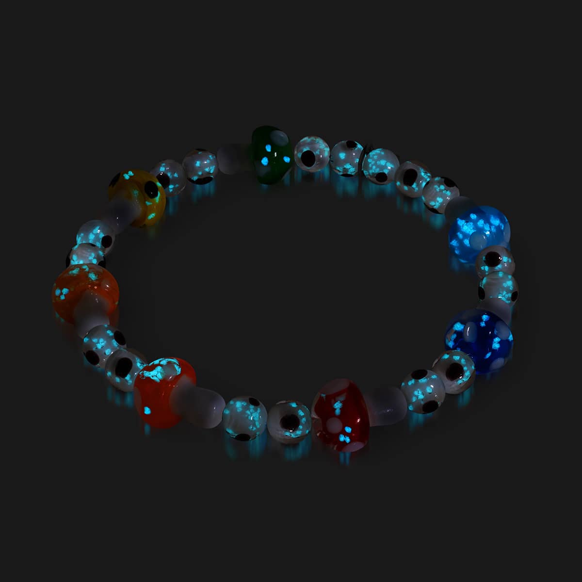 Rainbow | .925 Sterling Silver | Deluxe Firefly Glass Mushroom Bracele ...