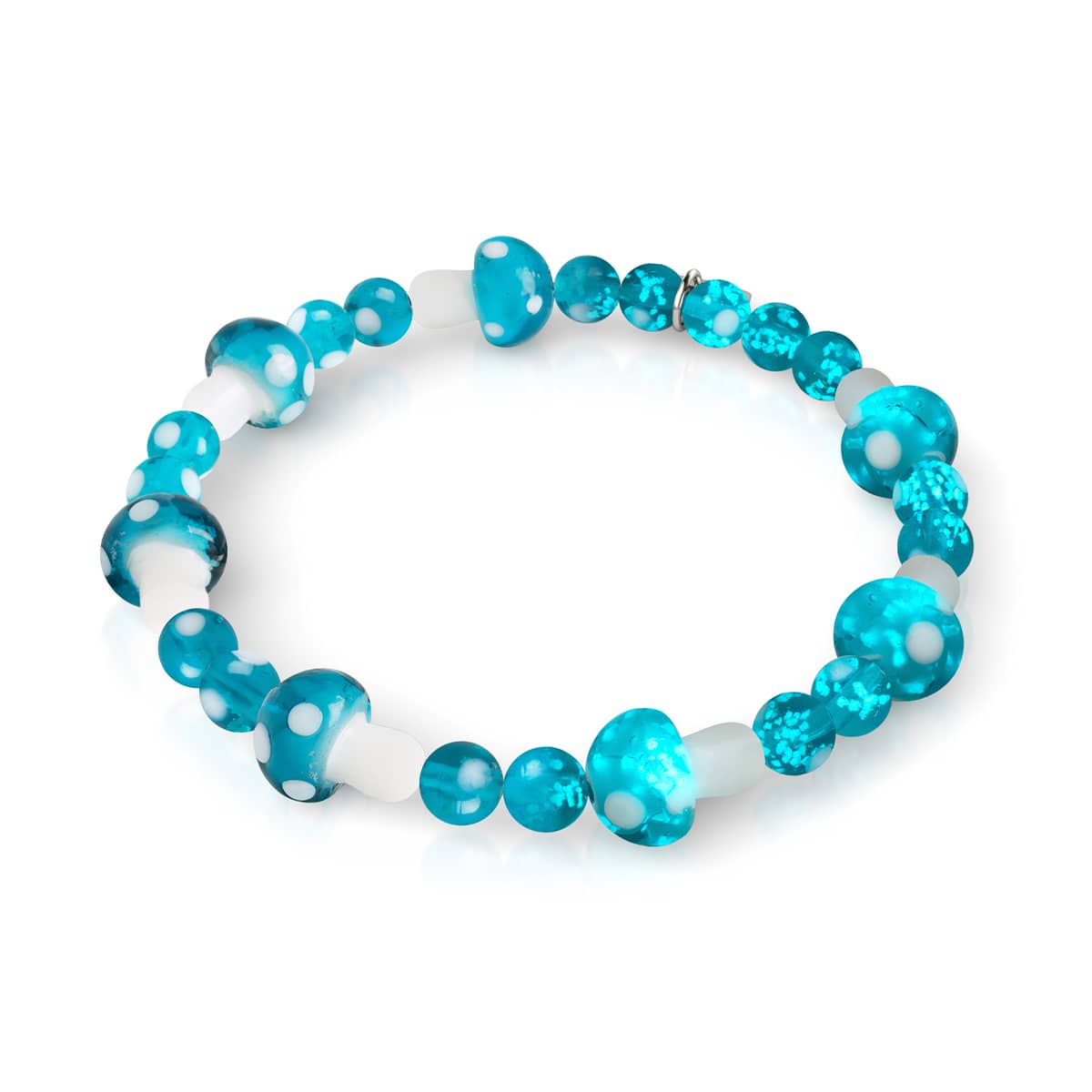 Teal | .925 Sterling Silver | Deluxe Firefly Glass Mushroom Bracelet ...