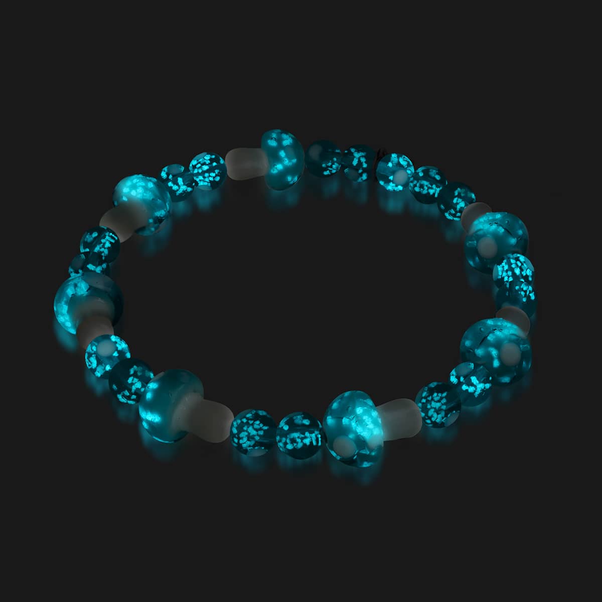 Teal | .925 Sterling Silver | Deluxe Firefly Glass Mushroom Bracelet ...