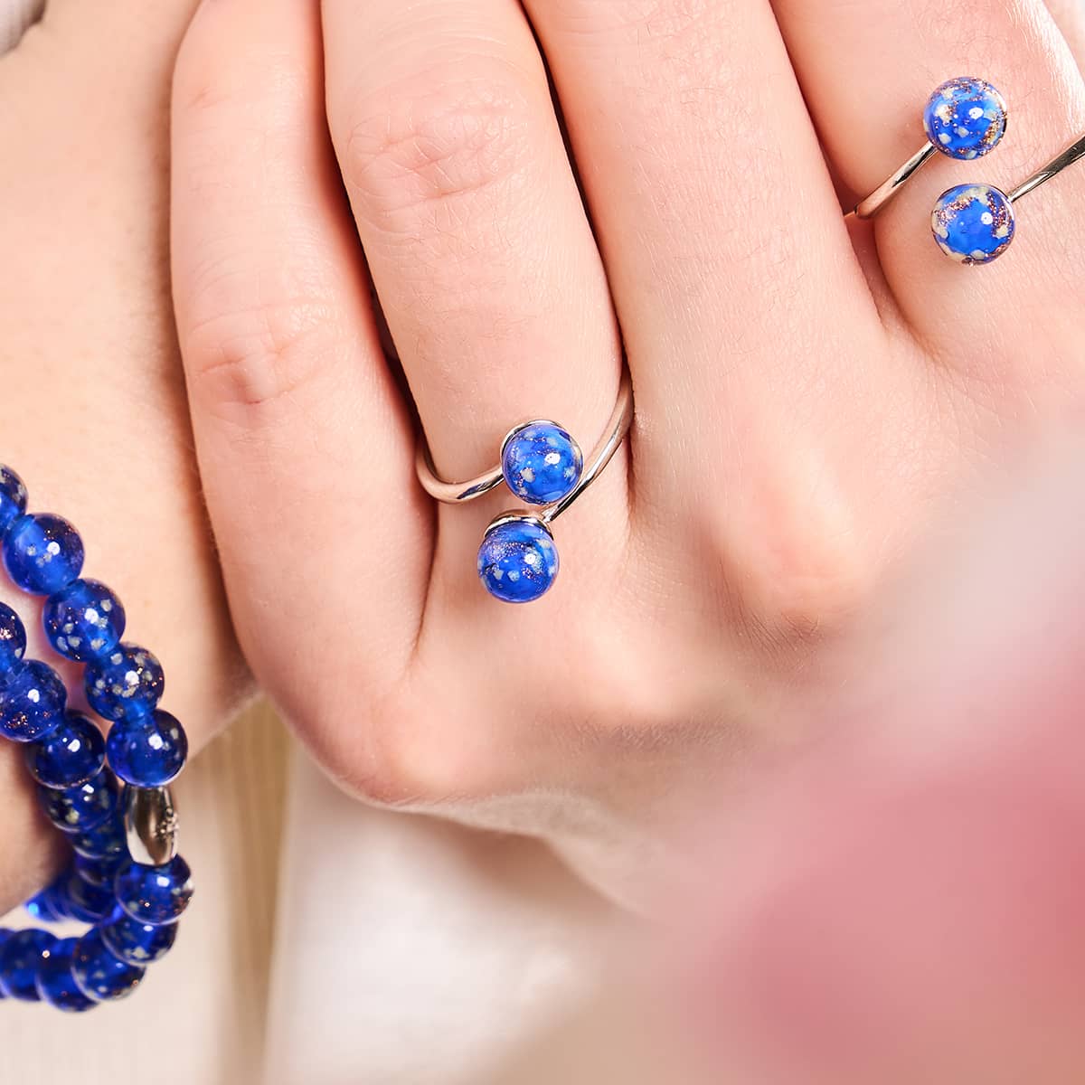 Cobalt | .925 Sterling Silver | Firefly Glass | Infinity Helix Ring ...