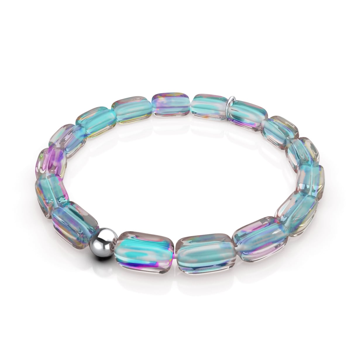 Rainbow Supernova | .925 Sterling Silver | Galaxy Glass Pebble Bracele ...