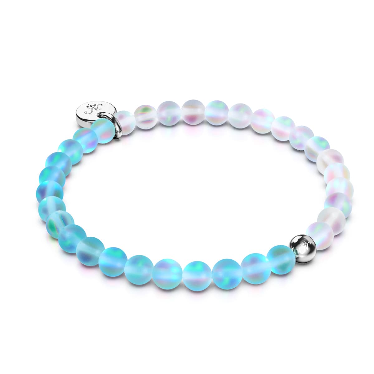 Aquamarine & White | .925 Sterling Silver | Mermaid Glass Bead Bracele ...