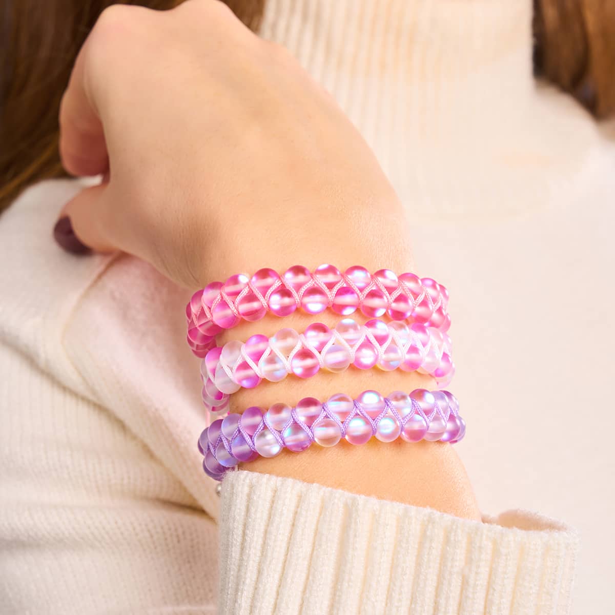 Pink and White | Silver | Double Mermaid Glass Bracelet – NOGU United ...