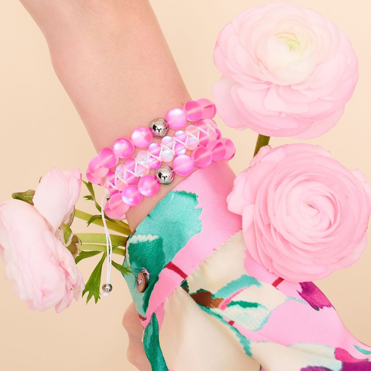 Pink | Silver | Mermaid Glass Statement Bracelet – NOGU United States