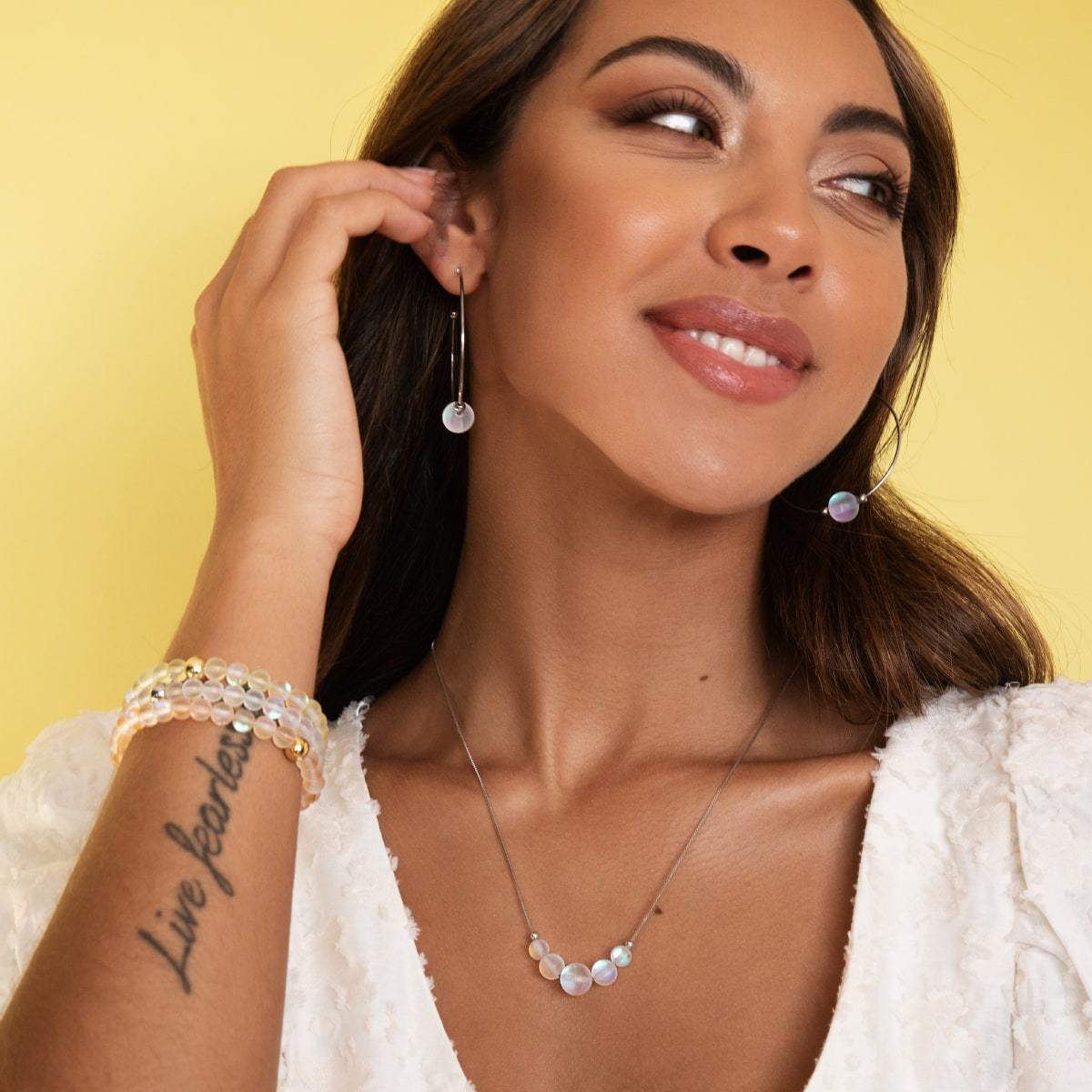 Rainbow White | Silver | Mermaid Glass Hoop Earrings – NOGU United States