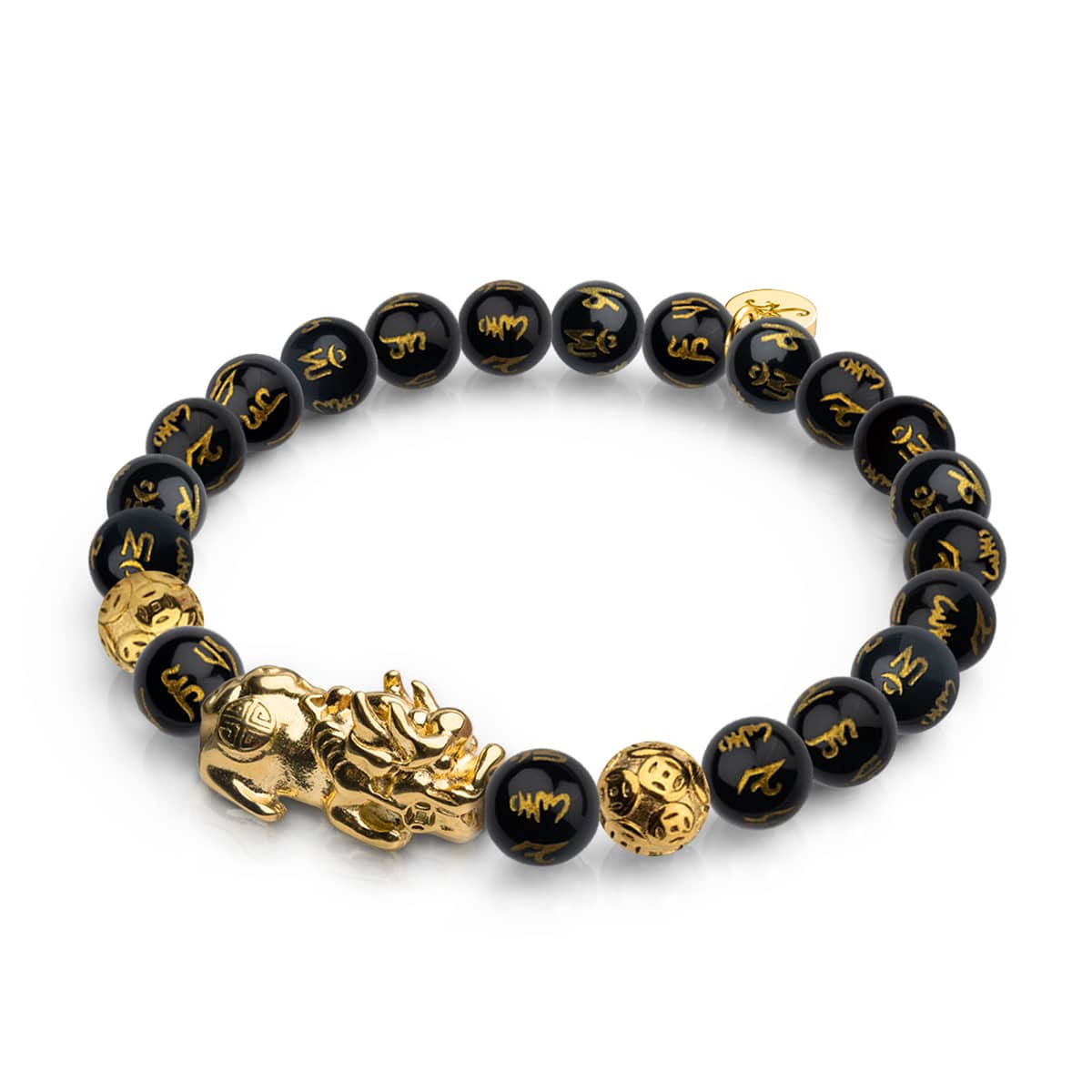 Pixiu Feng Shui Bracelet | CARBON Element | Black Agate x 18k Gold ...