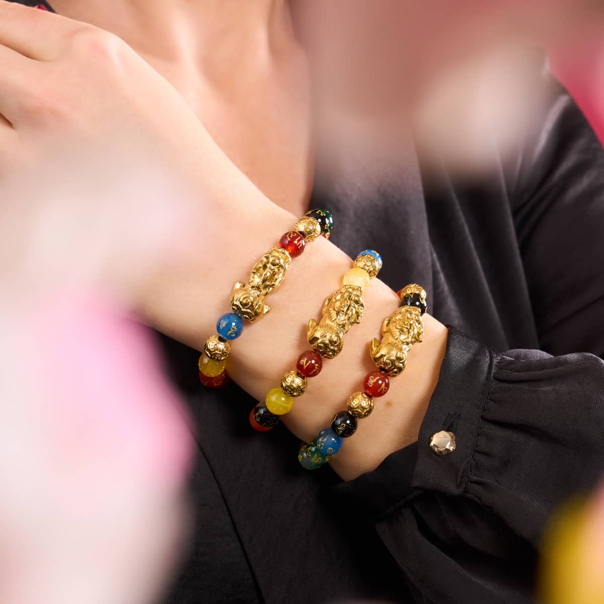 Pixiu Feng Shui Bracelet | FIVE Elements | Chakra Agate x 18k Gold ...